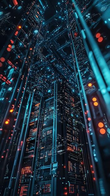 A Mesmerizing View Of Digital Landscape Filled With Vibrant Lights And Intricate Computer Code