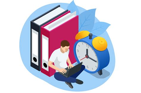 아이소메트릭 시간 관리 및 사업 계획 시간은 돈입니다 마감 과로한 남자의 마감 개념 근무 시간 관리 프로젝트 계획 일정 개념에 대한 스톡 벡터 아트 및 기타 이미지 Istock