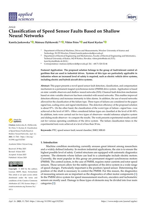 Pdf Classification Of Speed Sensor Faults Based On Shallow Neural