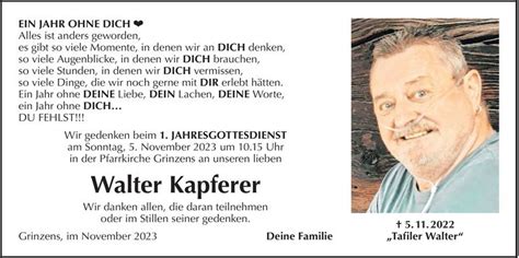 Jahrestag Von Walter Kapferer Vom 05 11 2022 Tiroler Tageszeitung