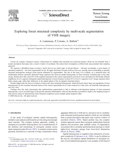Pdf Exploring Forest Structural Complexity By Multi Scale Segmentation Of Vhr Imagery Andrea