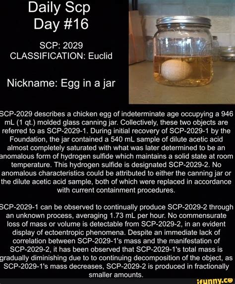 Daily Scp Day 16 Scp 2029 Classification Euclid Nickname Egg In A Jar Scp 2029 Describes A