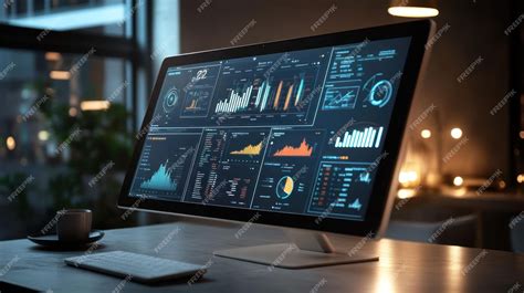 modern desktop computer displaying data analytics dashboard with charts