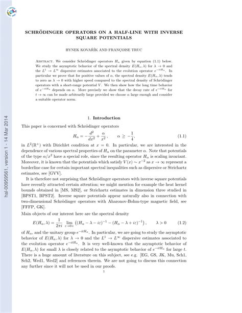 Pdf Schrodinger Operators On A Half Line With Inverse Square Potentials