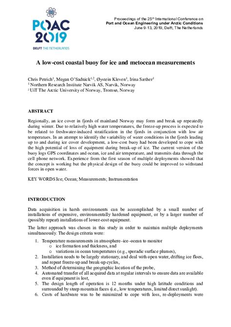 Pdf A Low Cost Coastal Buoy For Ice And Metocean Measurements