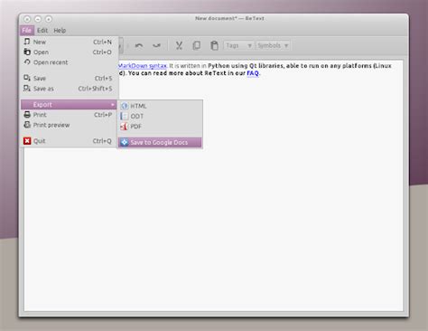 retext text editor that supports exporting to pdf odt html and