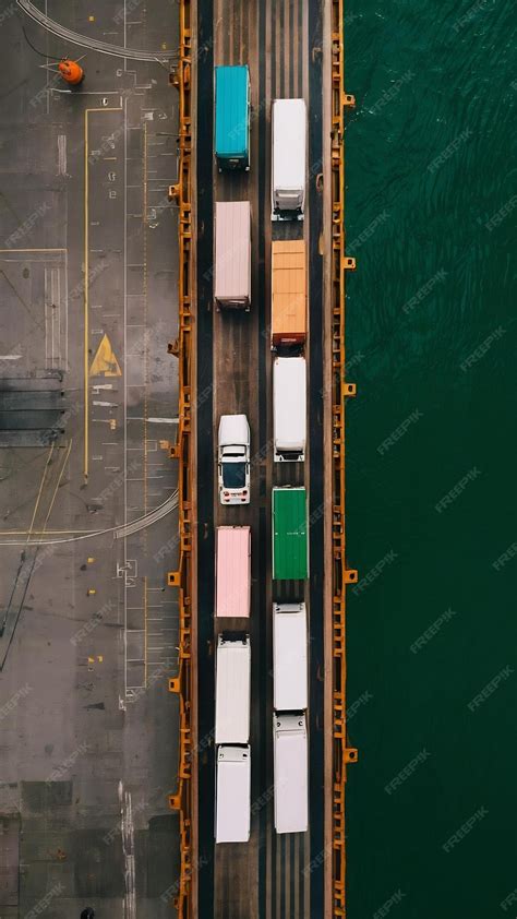 Large Trucks Bringing Cargo To Berth Of Cargo Port For Loading Premium Ai Generated Image
