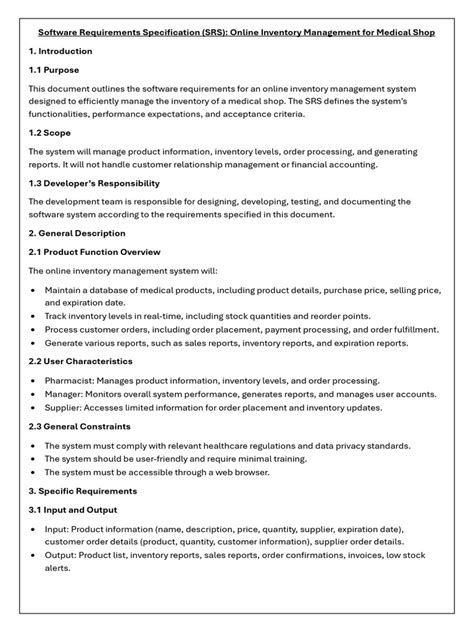 software requirements specification pdf inventory databases