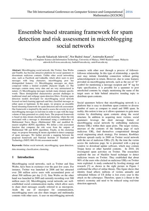 Full Article Ensemble Based Streaming Framework For Spam Detection And Risk Assessment In