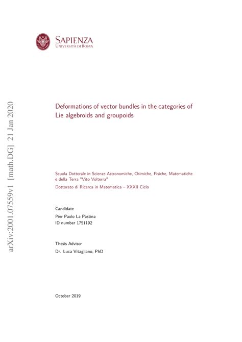 PDF Deformations Of Vector Bundles In The Categories Of Lie Algebroids And Groupoids