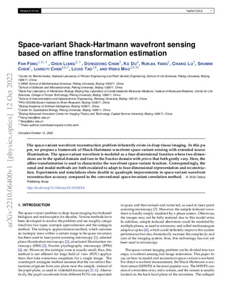 Pdf Space Variant Shackhartmann Wavefront Sensing Based On Affine Transformation Estimation