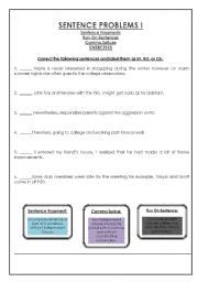 SENTENCE PROBLEMS ESL Worksheet By MissFix