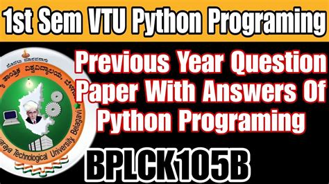 Vtu Previous Year Question Paper With Answers Of Intro To Python Programming Youtube