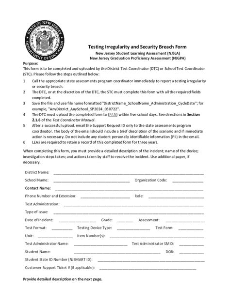 Fillable Online Njsla And Njgpa Testing Irregularity And Security
