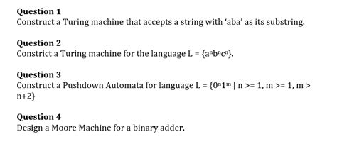 Solved Question 1 Construct A Turing Machine That Accepts A