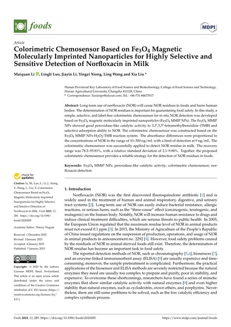Pdf Colorimetric Chemosensor Based On Fe3o4 Magnetic Molecularly Imprinted Nanoparticles For