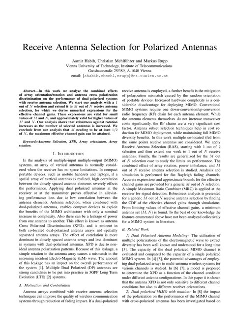Pdf Receive Antenna Selection For Polarized Antennas