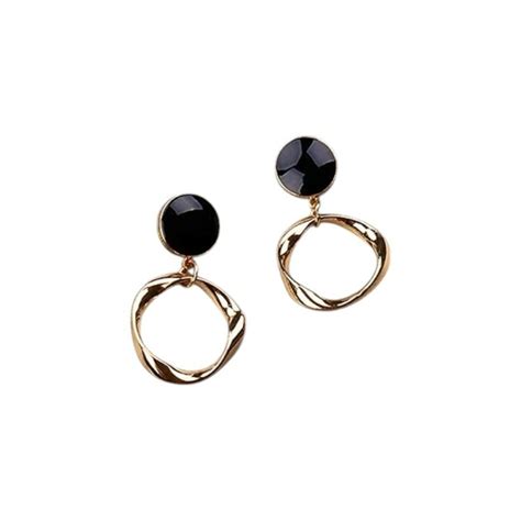 Aretes De Zirconias Negras En Aros Dorados Para Dama