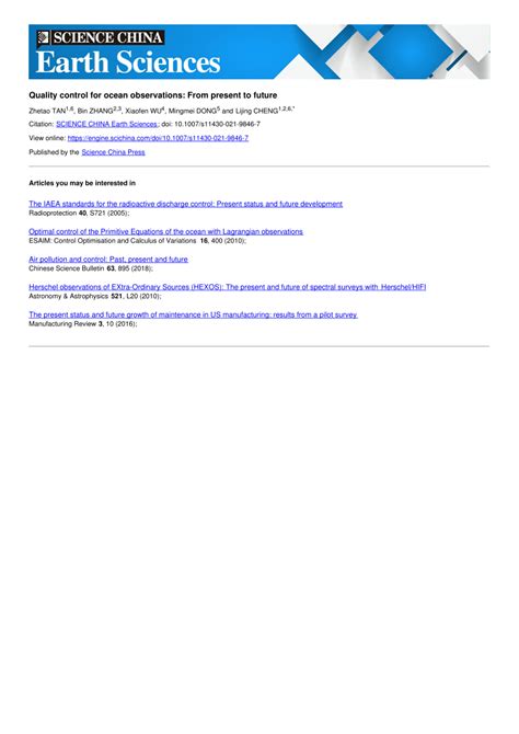 Pdf Quality Control For Ocean Observations From Present To Future