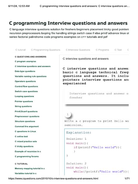 C Prog Interview Ques Pdf