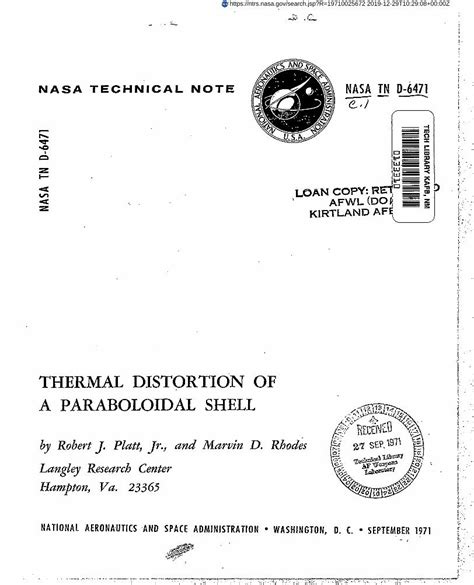 Pdf Thermal Distortion Nasa · Thermal Distortion Of A Paraboloidal Shell By Robert J Platt