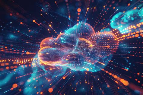 A 3d Illustration Of A Cloud Computing Network With Digital Elements Representing Data