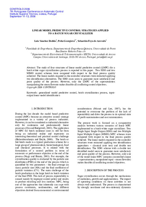 Pdf Linear Model Predictive Control Strategies Applied To A Batch