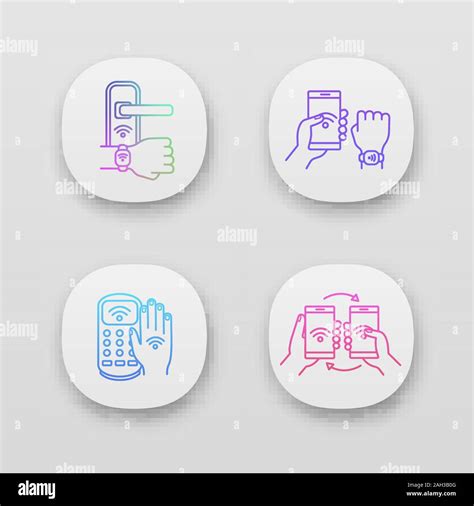 Nfc Technology App Icons Set Uiux User Interface Near Field Door