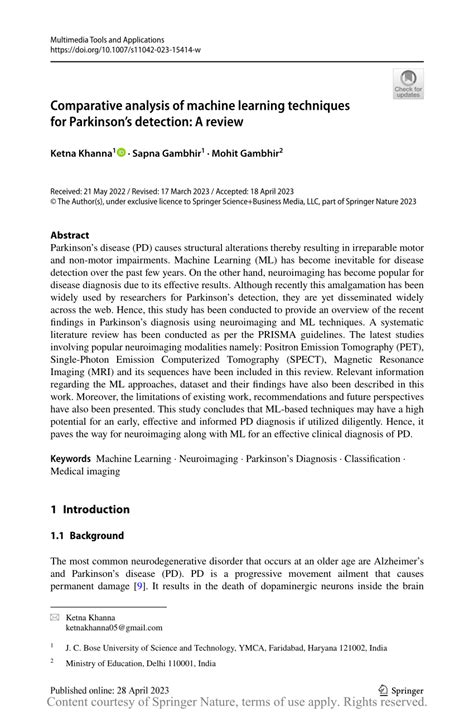 Comparative Analysis Of Machine Learning Techniques For Parkinsons Detection A Review