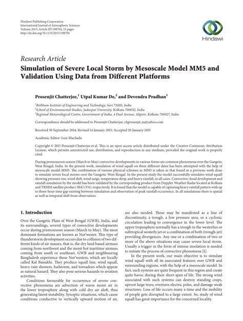Pdf Simulation Of Severe Local Storm By Mesoscale Model Mm5 And