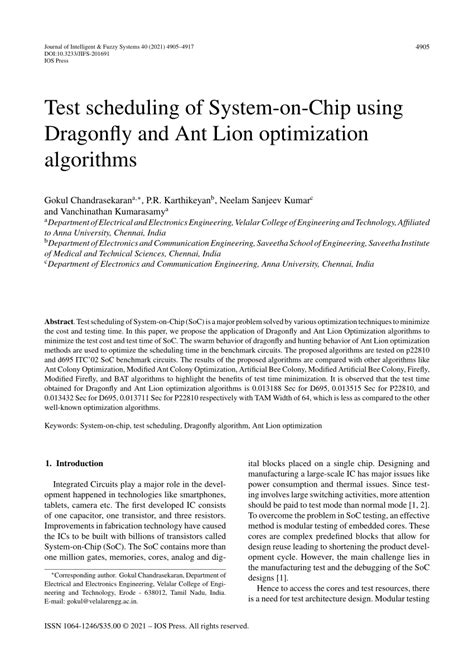 pdf test scheduling of system on chip using dragonfly and ant lion