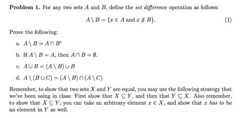 Solved Problem 1 For Any Two Sets A And B Define The Set Chegg Com
