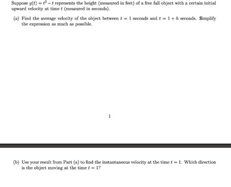 Solved Suppose G T T2 T Represents The Height Measured In Feet Of