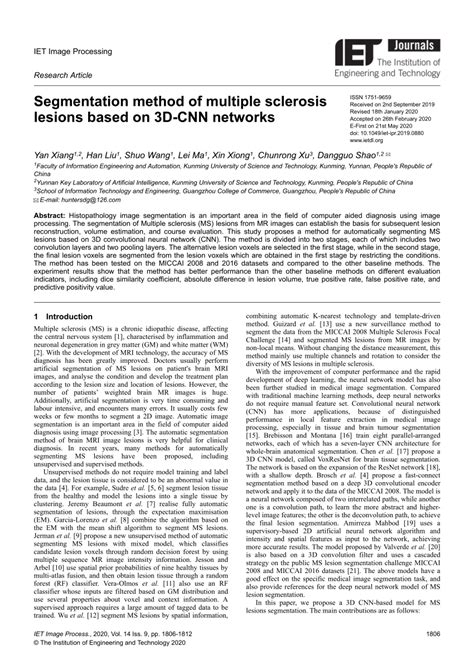 A Segmentation Method Of Multiple Sclerosis Lesions Based On 3d Cnn Request Pdf