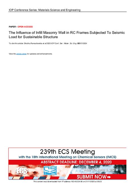 Pdf The Influence Of Infill Masonry Wall In Rc Frames Subjected To Seismic Load For