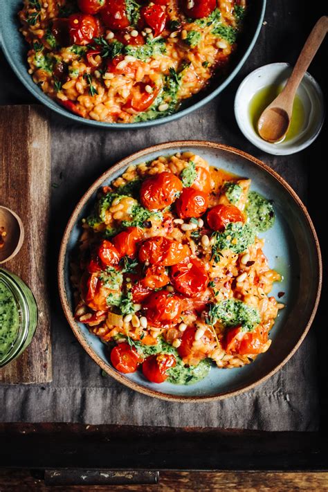 Roast Cherry Tomato And Thyme Risotto With Basil Pesto Artofit