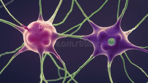 3d Illustration Of Neural Cells With Interconnected Dendrites On A Dark