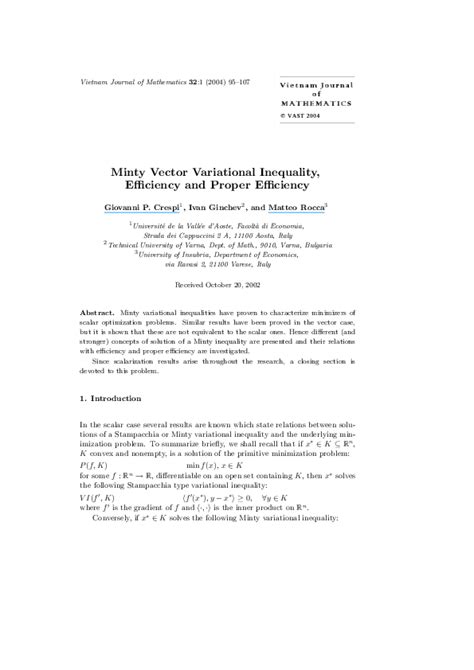 Pdf Minty Vector Variational Inequality Efficiency And Proper Efficiency