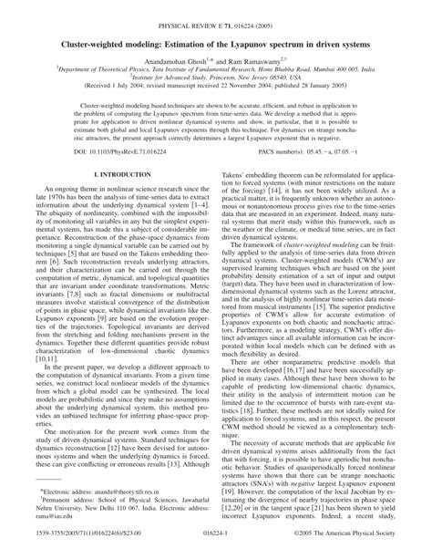 pdf cluster weighted modeling estimation of the lyapunov spectrum in