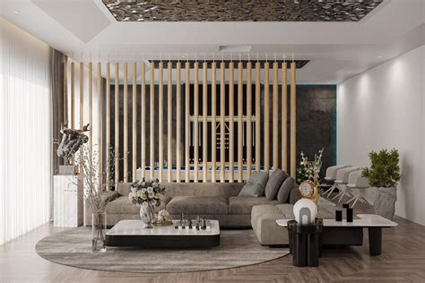 Premium Photo Luxurious Apartment Background With Contemporary Design Wooden Partition