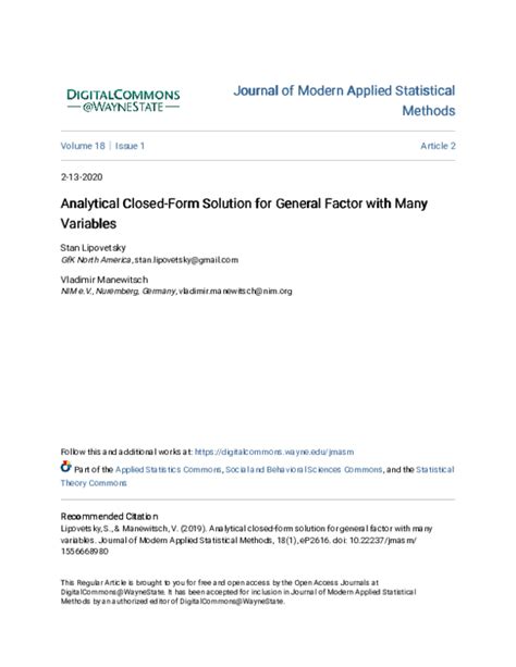 Pdf Analytical Closed Form Solution For General Factor With Many
