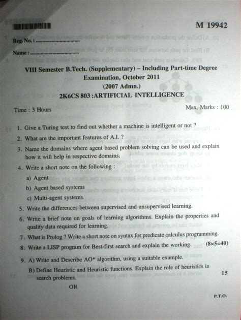 artificial intelligence previous question paper 2011 ~ my b tech