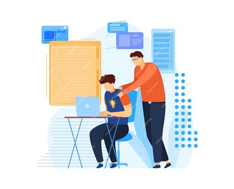 Enseignant Enseignant étudiant Novice Gars Programmeur Ordinateur Technologie Homme Opérer