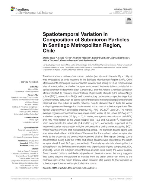 Pdf Spatiotemporal Variation In Composition Of Submicron Particles In