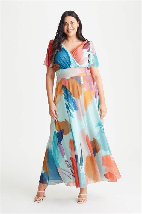 Isabelle Aqua Brush Float Sleeve Maxi Dress Scarlett And Jo