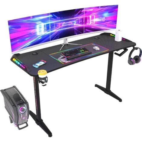 Mesa Gaming De Altura Ajustable Cm Escritorio Para Computadora Pc Gamer Led Rgb Negro