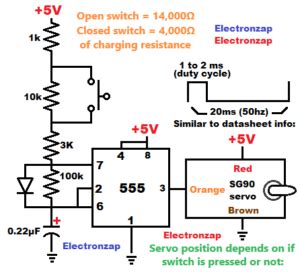Position SG Servo Using And Momentary Push Button Switch Circuit Electronzap