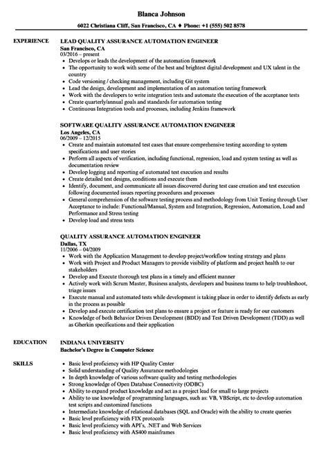 Quality Assurance Automation Engineer Resume Samples Velvet Jobs