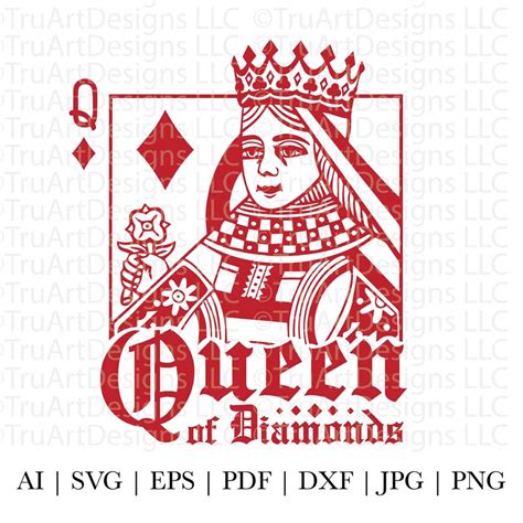 Queen Of Diamonds Card Etsy