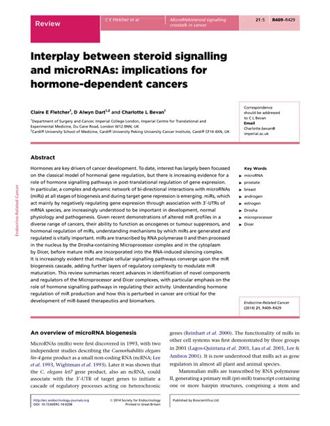 Pdf Interplay Between Steroid Hormones And Micrornas Implications